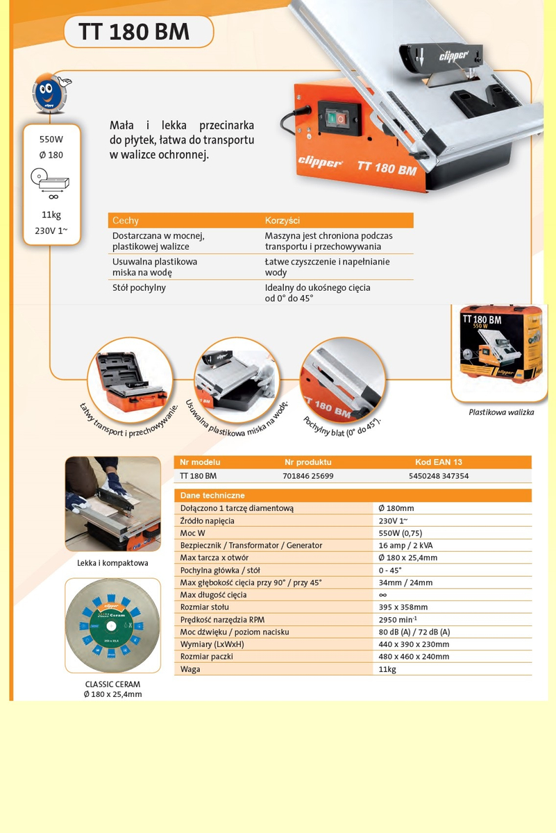 NORTON CLIPPER TT180 BM STONEWARE CERAMIC TILE CUTTING SAW CONSTRUCTION ...