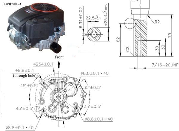 ENGINE LONCIN LC1P92F PETROL ENGINE 1P92 16 hp 452 cm3 / EMAK K1600 ...