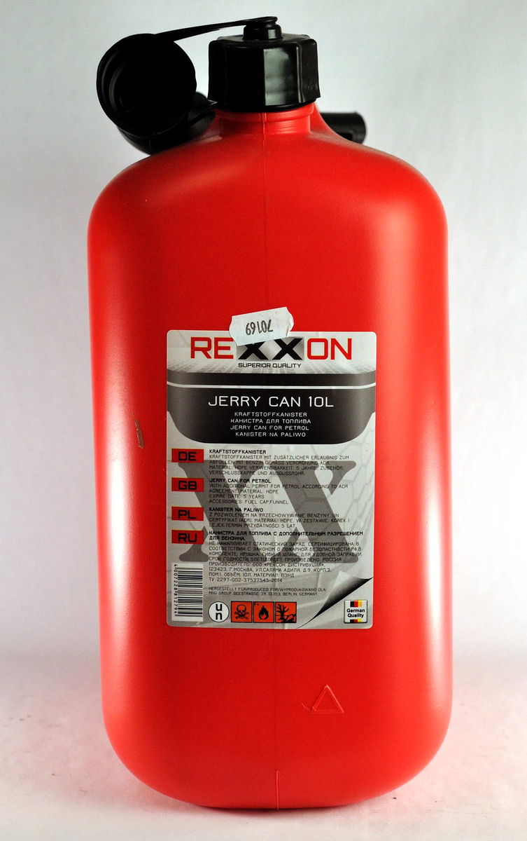 REXXON 10L KANISTER Z LEJKIEM ZBIORNIK BAŃKA POJEMNIK NA PALIWO BENZYNĘ ...